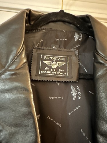 Reportage RGA Men’s XL Black Leather Jacket Coat Made in Italy New With ...