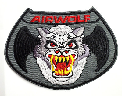 Deluxe AIRWOLF Winged Wolf Logo- Grey Background 4.5" Embroidered Patch ...