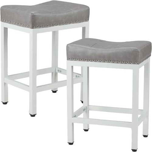 Set of 2 Gray Counter Height Stools Bar Stools 24 inch Bar Leather ...
