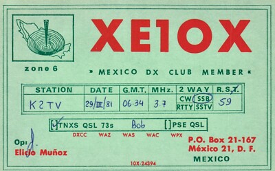 DX Club Mexico XE1OX QSL Radio Postcard | eBay