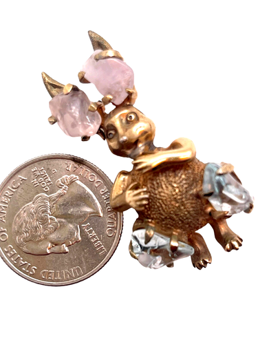RARE R. DeRosa Figural Bunny/Rabbit Figural Brooch Pink & Blue Stones ...
