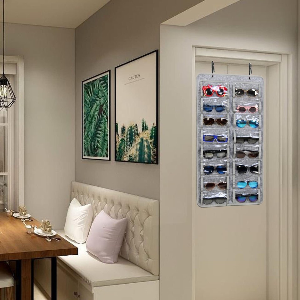 Wall Mounted Sunglasses Dust-Proof Organizer Storage Holder with 16 ...