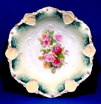 RS Prussia, Gold Jewels, Medalion Bowl, Tan - Green, Roses w/Gold ...