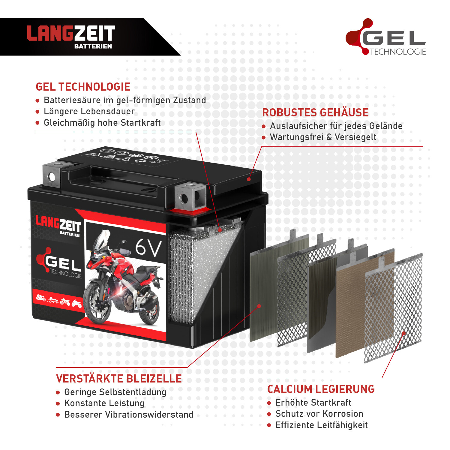LANGZEIT Gel Batterie 6V 5Ah Simson KR51 Schwalbe Star S51 Sperber ...
