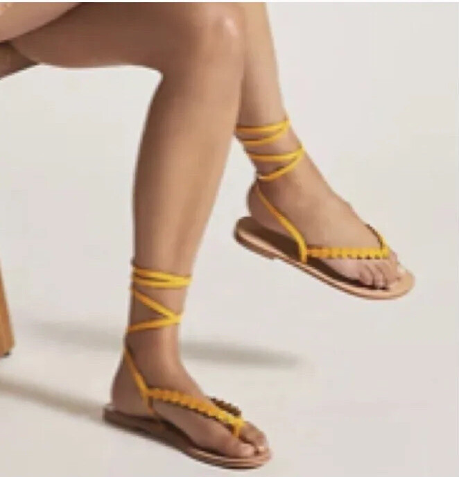 Anthropologie PILCRO Yellow Leather Tie-Up Thong Sandals, Size 10, New ...
