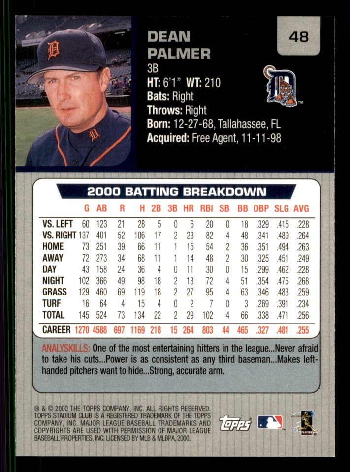Dean Palmer 2001 Stadium Club #48 Detroit Tigers | eBay