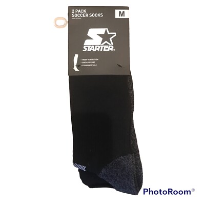 Starter Unisex Adult Soccer Socks 2 Pair Pack Black/White Strips Medium ...