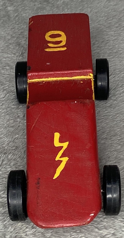 Pinewood Derby Car #9 Red With Yellow Lightning Bolt | eBay