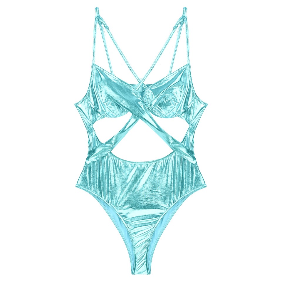 Womens Shiny Metallic Bodysuit One Piece Sleeveless Leotard Rompers ...