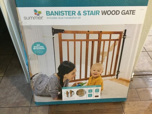 Wooden baby gate, banister, and stair includes dual installation kit | eBay