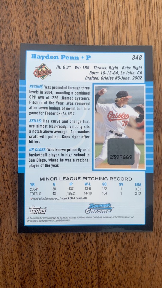 2005 BOWMAN CHROME HAYDEN PENN AUTOGRAPH ROOKIE AUTO #348 | eBay