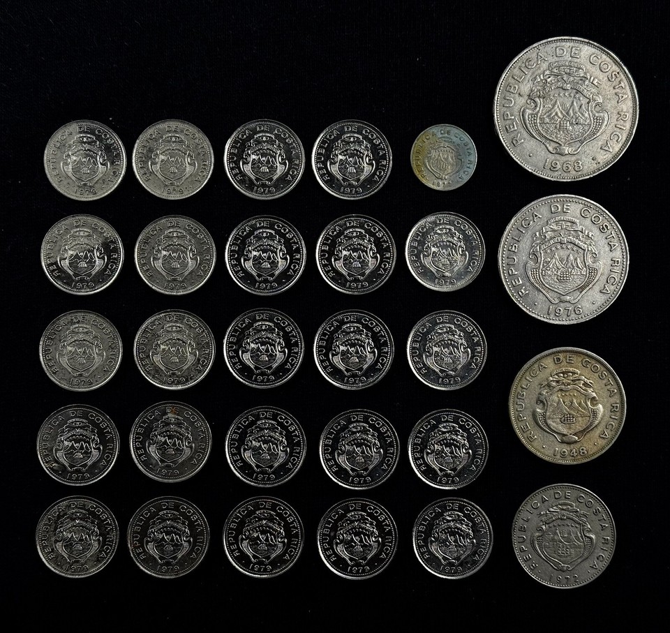 OLD Costa Rica Coin LOT * 1948-1979 Costa Rican 1 2 COLONES 5 10 25 50 ...