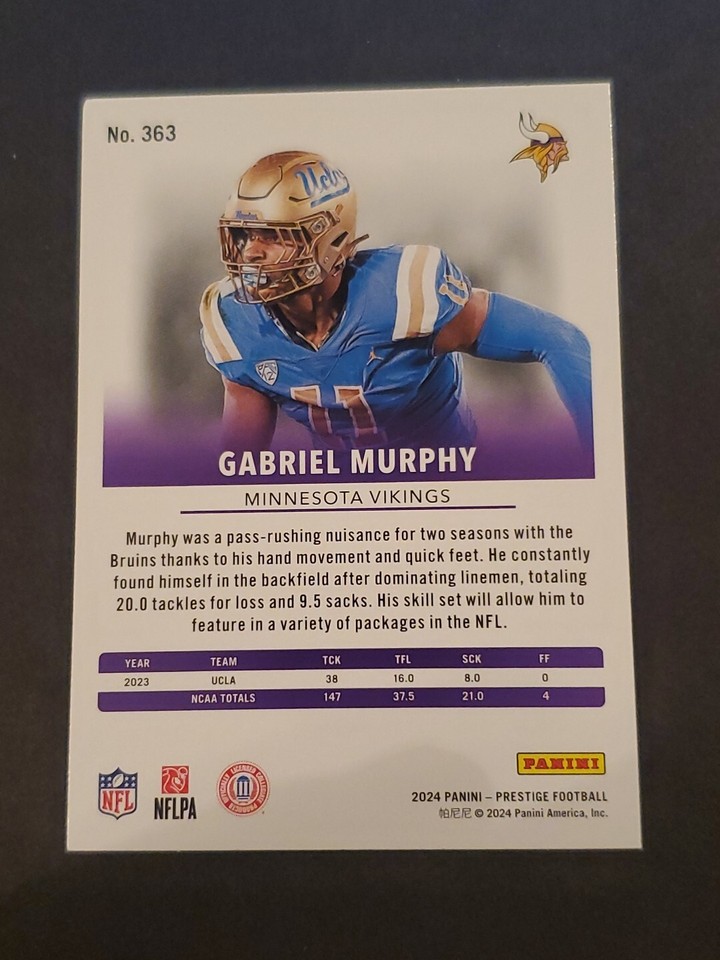 Gabriel Murphy 2024 Prestige Rookie RC #363 Minnesota Vikings | eBay