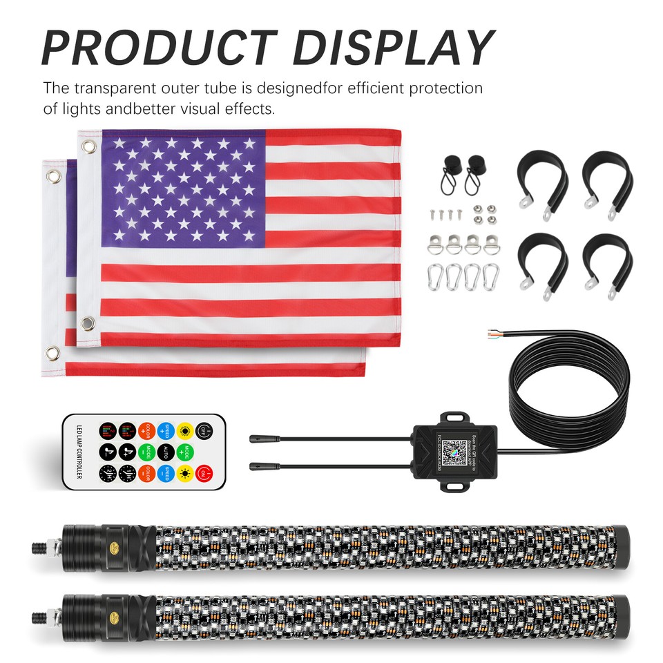 2FT Fat LED Whip APP Control Antena RGB Quick Release Whip Light | UTV ...