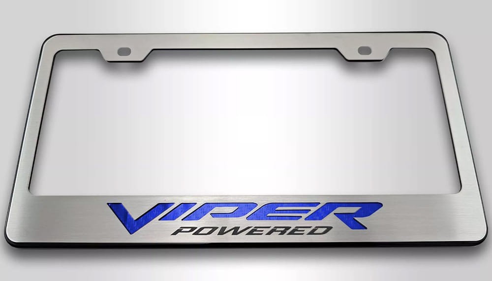 Black Base License Plate Frame [Blue Carbon Fiber "Viper Powered"] | eBay