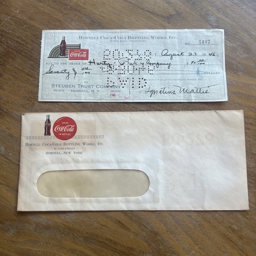 Vintage Coca-Cola, Bottling Works Inc. Check & Envelope (Scarce ...
