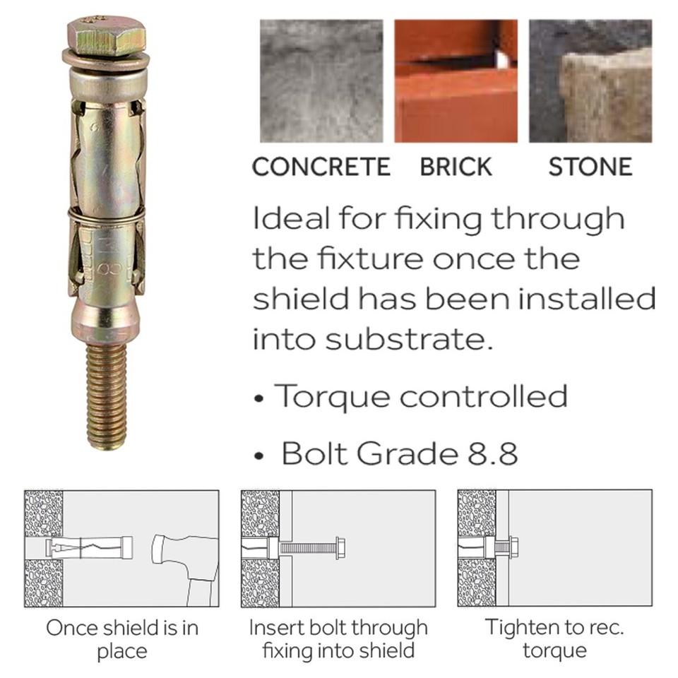 TIMco LOOSE BOLT SHIELD ANCHORS HEAVY DUTY MASONRY FIXINGS M6 M8 M10 ...
