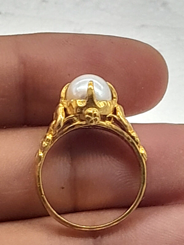 Vintage Stunning Solid 24k gold 8 mm Akoya Pearl claw bezel ring 6.4 g ...