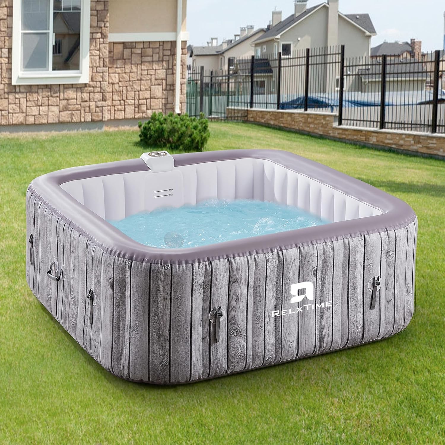 RELXTIME Portable Inflatable Hot Tub 6 Person Square Blow Up Spa ...