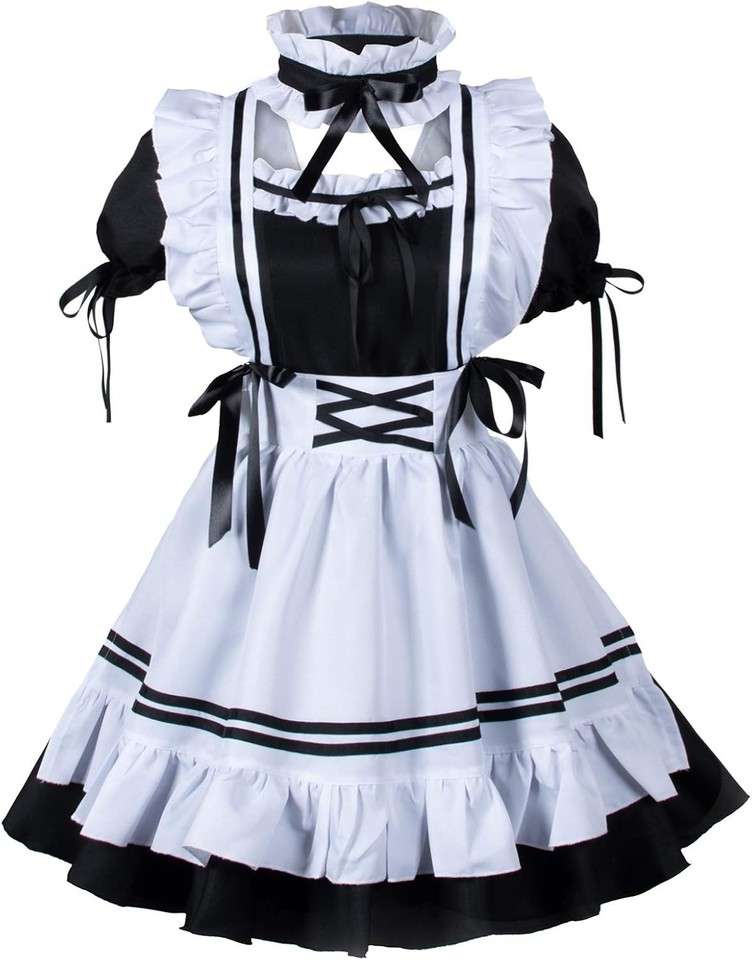 Anime French Maid Apron Lolita Cosplay Costume Set with Cat Ears XL | eBay