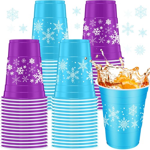 60 Pieces Snowflakes Frozen Plastic Cups 16oz Disposable Winter ...