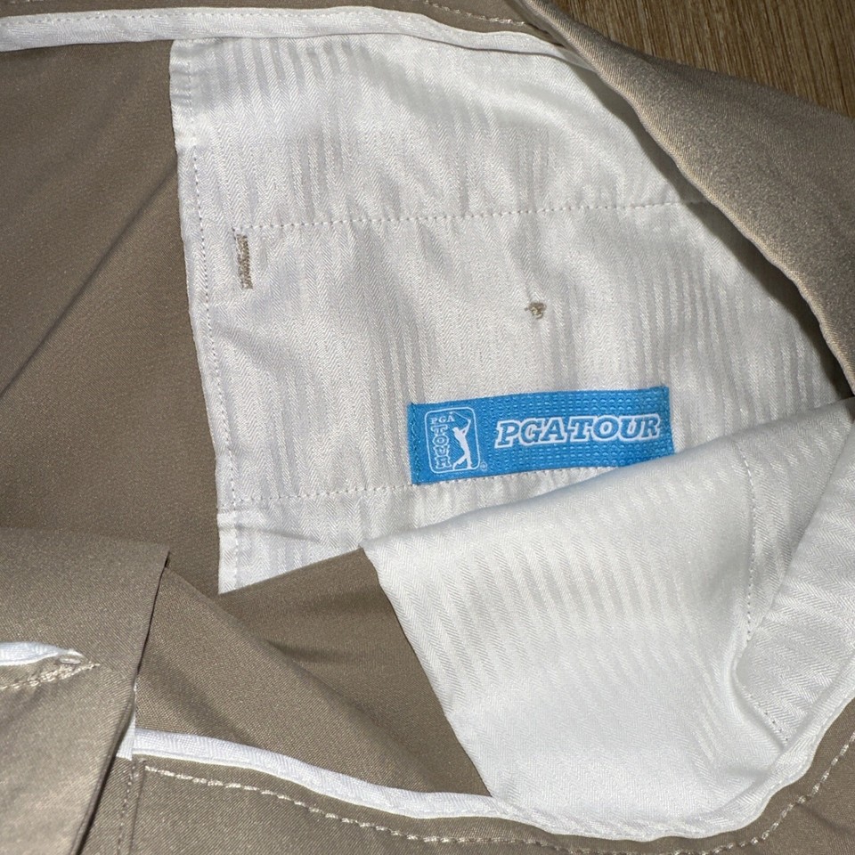 PGA Tour Men's Khaki Golf Shorts Size Lightweight 10" Inseam Flat Front ...