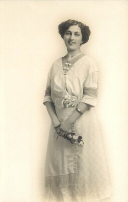 1910s RPPC Postcard Lovely Lady in Fancy Dress w/ Lace & Fringe, Mrs ...