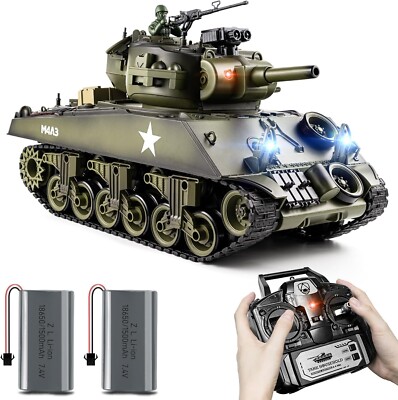 1/18 RC Tank M4A3 Sherman Remote Control Model Army Toy Military Tank ...