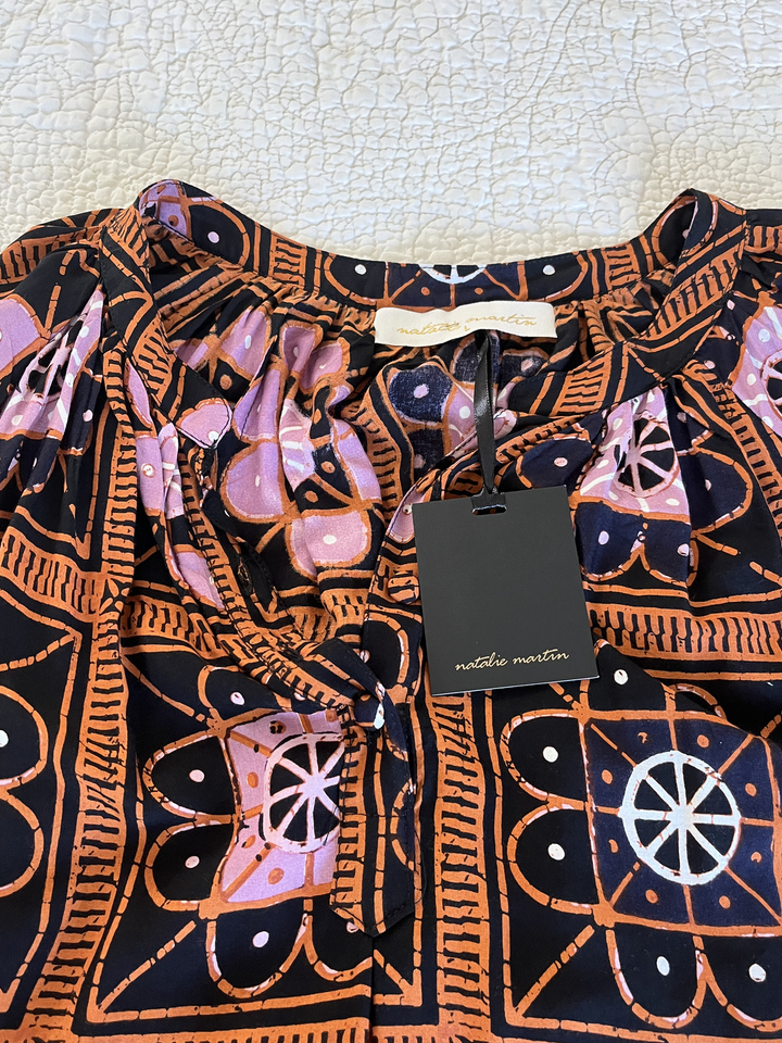 Natalie Martin Renata blouse L new with tags batik tile black pattern ...