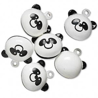 6 Brass & Enamel 20x15mm Black & White Panda Bear Bell Charms with ...