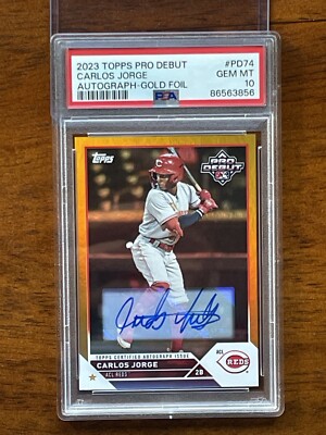 2023 Topps Pro Debut Carlos Jorge #PD-74 Gold Auto #/50 PSA 10 REDS POP ...