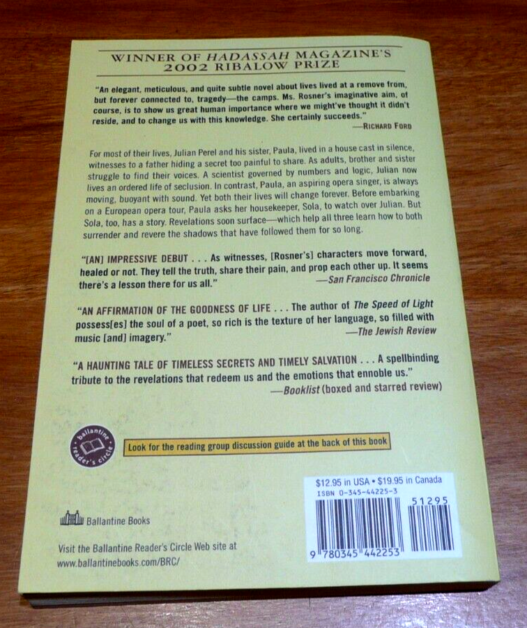 The Speed of Light : A Novel by Elizabeth Rosner (2003) posbUNREAD ...