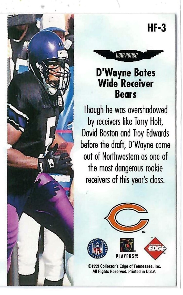 1999 Edge Fury Heir Force D'Wayne Bates - Chicago Bears | eBay