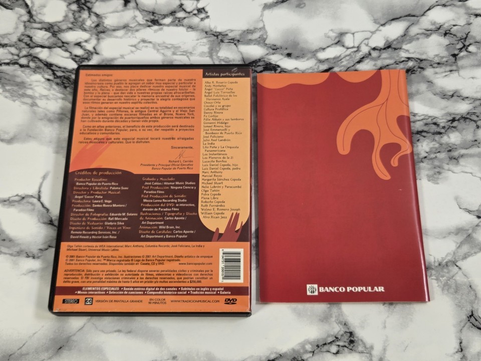 Raices- Banco Popular (DVD, 2001) -- Marc Anthony Jose Feliciano ...