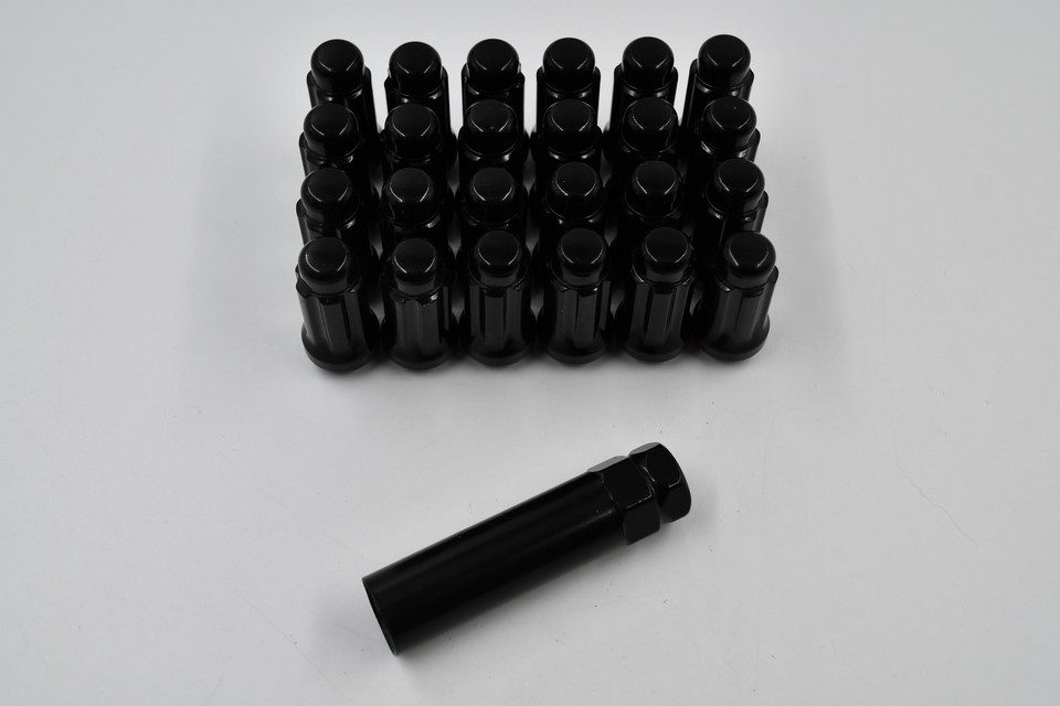 Set 24 Lug Nuts Spline Lug Nut Kit Black 14mm x 1.5 1.9" Tall M14x1.5 6 ...