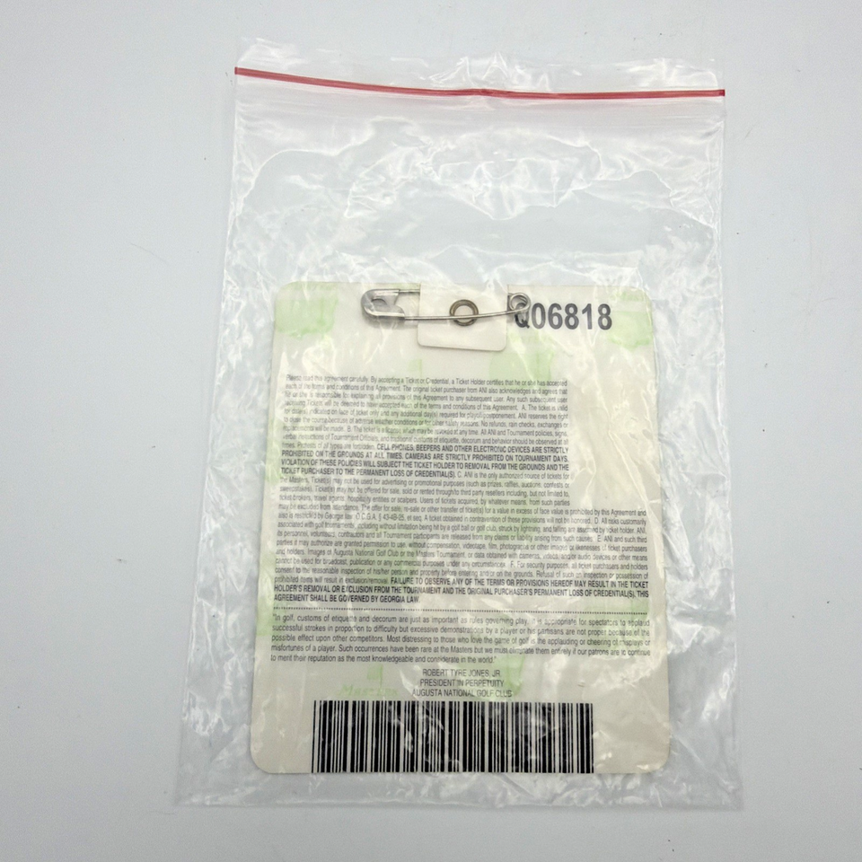 2010 Masters Patron Badge Augusta National Golf PGA Phil Mickelson ...