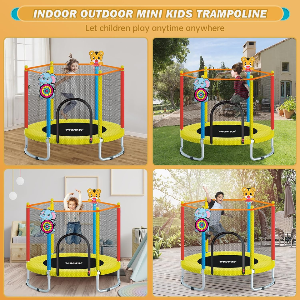 60" Indoor Outdoor Trampoline for Kids, Mini Baby Trampoline with ...