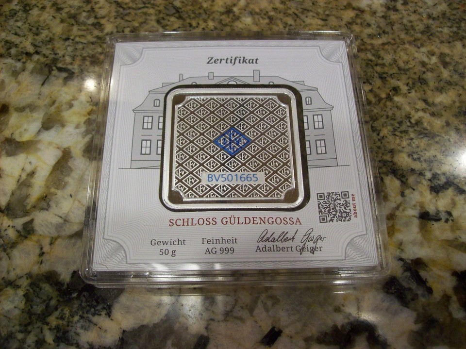 50 GRAM GEIGER 999 FINE SILVER BAR / SECURITY LINE SERIES / #BV501665 ...