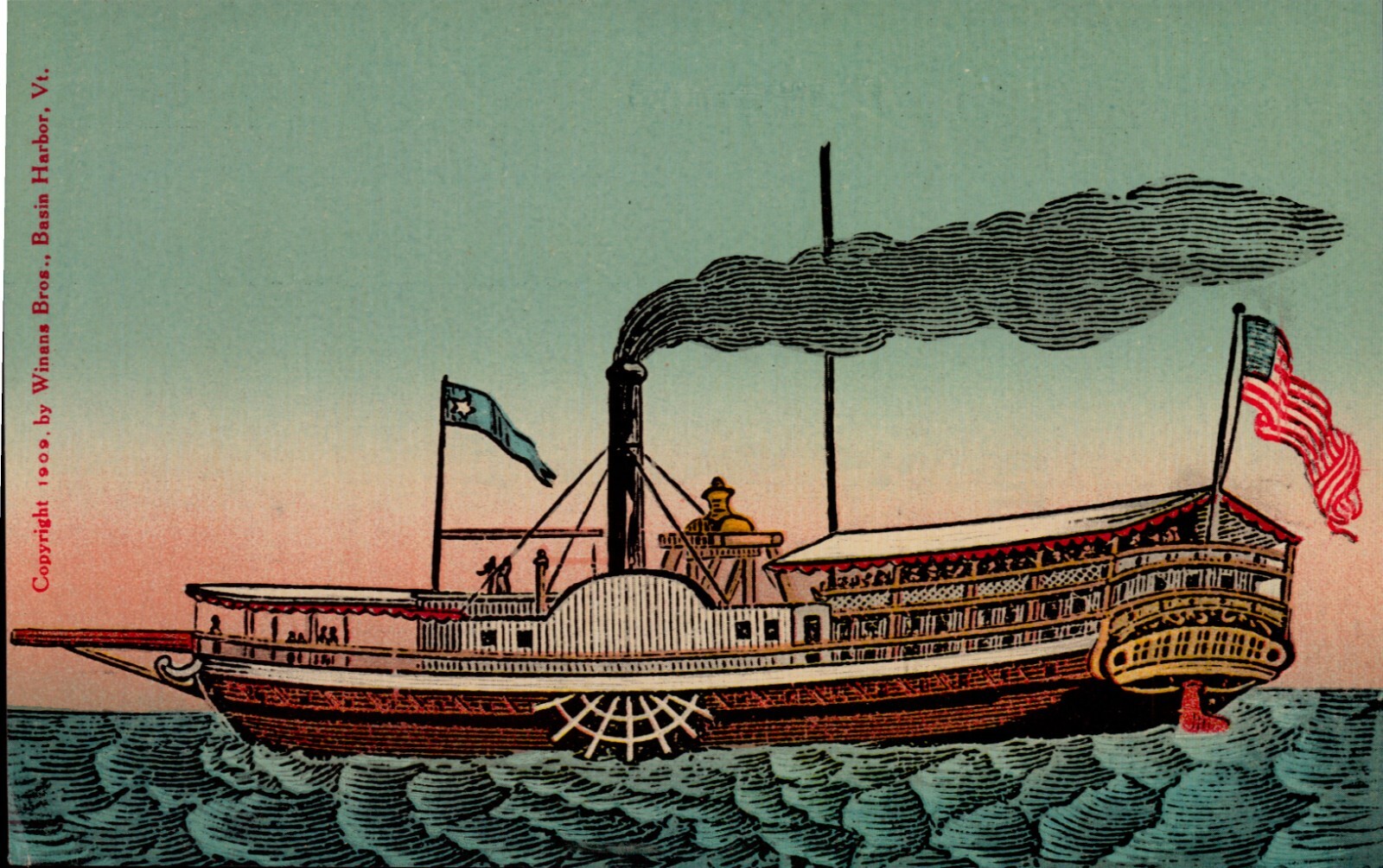 Postcard Steamboat on Lake Champlain second world war copyright 1909 ...