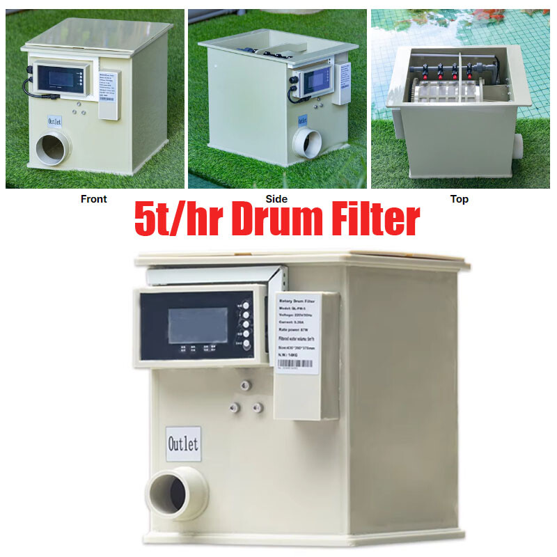 5t/hr Koi Pond Drum Filter Aquaculture Fish Pond Rotating Drum Filter ...