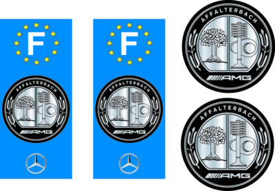 2 adhésifs AMG MERCEDES pour plaque d'immatriculation + 2 logos AMG ...