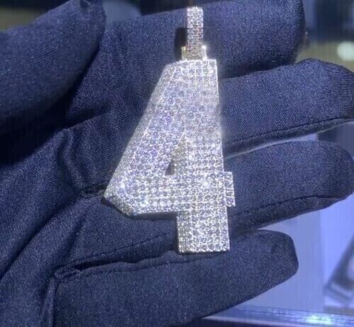 14K White Gold Plated 1.5Ct Round Cut Simulated Diamond Number "4" Men ...