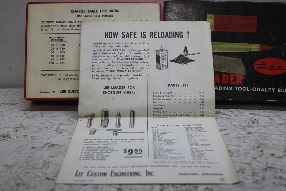 VINTAGE LEE LOADER 30-06 SPRINGFIELD COMPLETE RELOADING TOOL WITH DATA ...