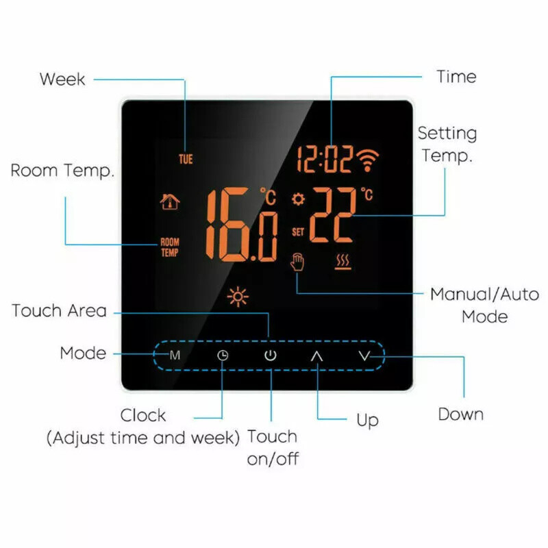 LCD Display Thermostat Home Central Heating Remote Controller App Tuya ...