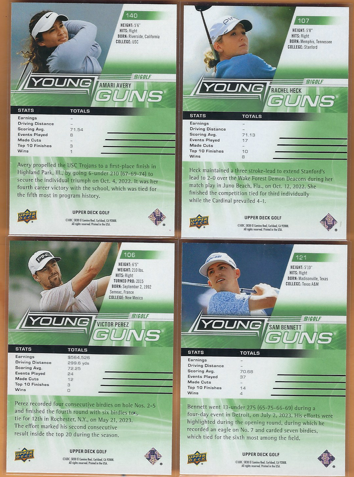 Victor Perez -Rachel Heck -Sam Bennett -Amari Avery 2024 UD Golf (x4 ...
