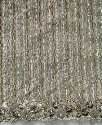 High Quality Heavy Stone Lace Fabric White And Gold Stone Beaded Lace ...