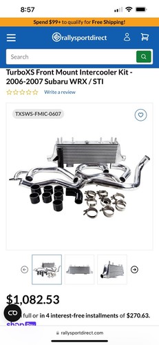 TURBOXS INTERCOOLER FOR 2006-2007 SUBARU IMPREZA WRX & STI FRONT MOUNT ...