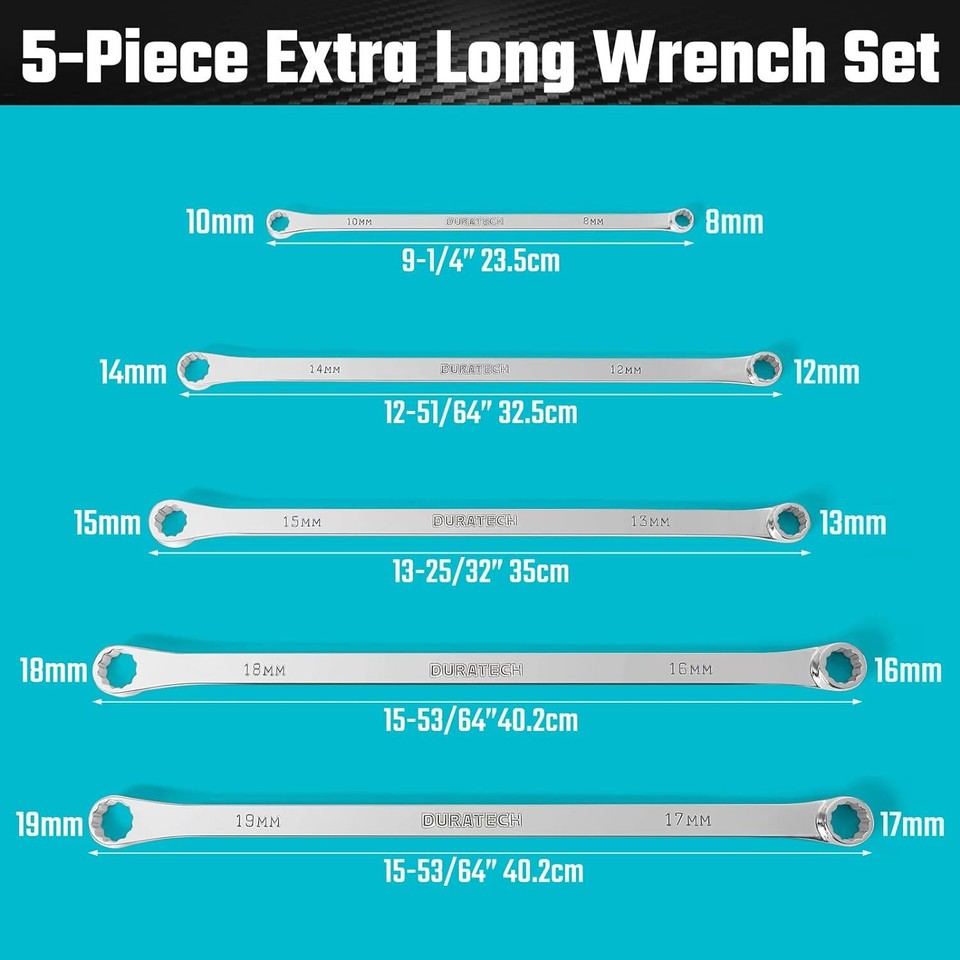 5-Piece Extra Long Wrench Set Double Box End Wrench Set 0 Degree Offset ...
