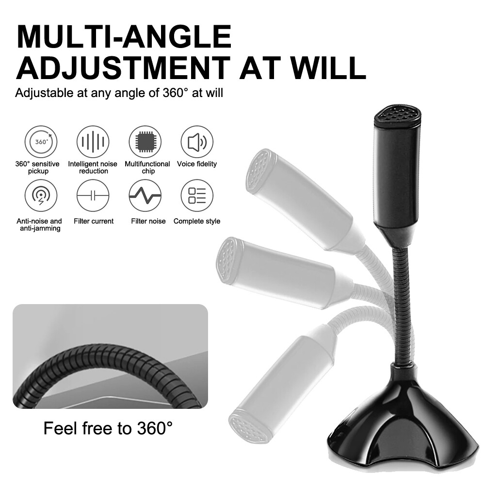 USB Computer Mini Microphone Stand Recording Mic For PC Desktop Laptop ...