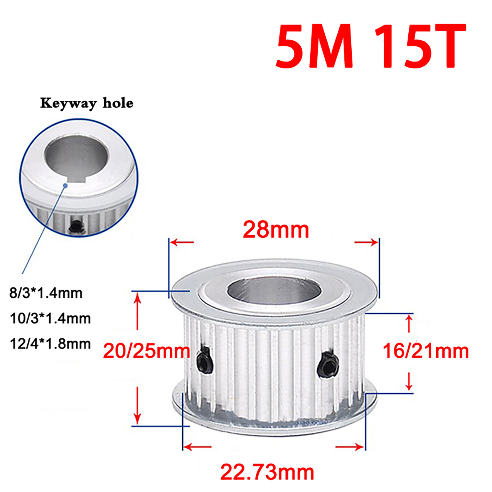 5M Timing Belt Pulley Drive Pulley Keyway Hole 15-100 Tooth 21/16mm ...
